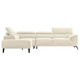 Ecksofa NICOLETTI HOME Sofas Gr. B/H/T: 287cm x 72cm x 227cm, Leder Torrello, Ottomane links, weiß (bianco ottic) Breite 287 cm, verstellbare Kopfstütze, Ottomane links oder rechts