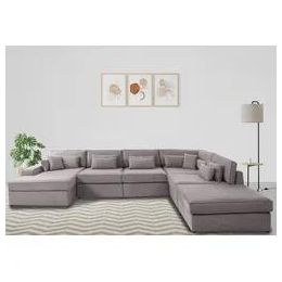 Wohnlandschaft RAUM.ID "Enid U-Form" Sofas Gr. B/H: 460cm x 75cm, Struktur, Ottomane links, grau (taupe) 6 Teile, bestehend aus Modulen, in vielen Bezügen, auch Breitcord