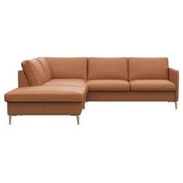 Ecksofa FLEXLUX "Fiore, L-Form, super bequem durch Kaltschaum im Sitz" Sofas Gr. B/H/T: 234cm x 85cm x 225cm, Echtleder, Ottomane links, braun (modern cogna) schmale Armlehnen, Füße AluEiche, BT 234225 cm