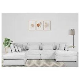 Wohnlandschaft RAUM.ID "Enid U-Form" Sofas Gr. B/H: 460cm x 75cm, Cord, Ottomane rechts, beige (creme) 6 Teile, bestehend aus Modulen, in vielen Bezügen, auch Breitcord