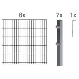 GAH Alberts ALBERTS Doppelstabmattenzaun "Grundset" Zaunelemente Höhe: 80 - 160 cm, Gesamtlänge: 4 - 30 m, zum Einbetonieren Gr. H/L: 100cm x 12 m, Pfosten: 7 St., grau (anthrazit)