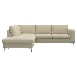 Ecksofa FLEXLUX "Fiore, L-Form" Sofas Gr. B/H/T: 241cm x 85cm x 225cm, Chenille, Ottomane links, beige (sandy beige) breite Armlehnen, Füße AluEiche, BT 241225 cm, Kaltschaum im Sitz