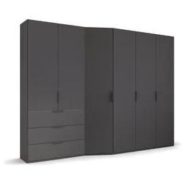 Drehtürenschrank Rauch "Wave", grau (graphit), B:297cm H:222cm T:60cm, Holzwerkstoff, Schränke, in 2 unterschiedlichen Tiefen, mit Soft-Close Funktion