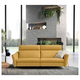 2-Sitzer Egoitaliano "Gaia, modern, elegant und super komfortabel mit hoher Rückenlehne" Sofas Gr. B/H/T: 220cm x 96cm x 93cm, Leder BULL, gelb erstklassiger Sitzkomfort, Inkl. 2 Relaxfunktionen, mit Designfuß