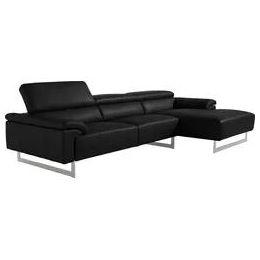 Ecksofa Egoitaliano "Malika, L-Form" Sofas Gr. B/H/T: 287cm x 94cm x 165cm, Leder BULL, Recamiere rechts, mit Kopfteilverstellung, schwarz mit Recamiere, inkl. Kopfteilverstellung und chromfarbenen Metallfüßen