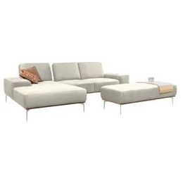 Ecksofa W.Schillig "run" Sofas Gr. B/H/T: 279cm x 88cm x 178cm, Longlife Xtra-Leder Z73, Recamiere links, mit Sitztiefenverstellung, weiß (cream z73) mit elegantem Holzsockel, Füße in Chrom glänzend, Breite 279 cm