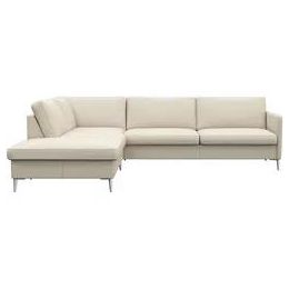 Ecksofa FLEXLUX "Fiore, L-Form" Sofas Gr. B/H/T: 266cm x 85cm x 225cm, Echtleder, Ottomane links, weiß (warm white) schmale Armlehnen, Kaltschaum, Füße Alu