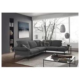 Ecksofa W.Schillig "sherry, Designsofa mit tollem Sitzkomfort, elegant und zeitlos, L-Form", grau (anthrazit w82), B:302cm H:81cm T:230cm, Longlife Xtra-Leder Z69: Das feinnarbige, gedeckte Softleder Z69 besticht durch seine außergewöhnliche Weichheit im trendigen u00bbVintage-Looku00ab, Hautstärke 0, 9 - 1, 1 mm, Schlingenpolgewebe W82 (74% Polyacryl, 26% Polyester), Chenillegewebe V34 (52% Polye