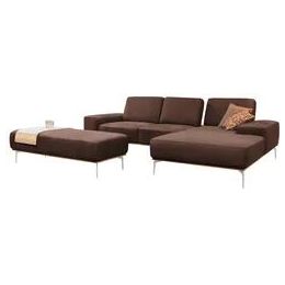 Ecksofa W.Schillig "run" Sofas Gr. B/H/T: 279 cm x 88 cm x 178 cm, Longlife Xtra-Leder Z73, Recamiere rechts, mit Sitztiefenverstellung, braun (macchiato z73) mit elegantem Holzsockel, Füße in Chrom glänzend, Breite 279 cm