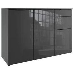 Kombikommode wimex "Level36 black C by fresh to go" Sideboards Gr. B/H/T: 122cm x 84cm x 41cm, 2 St., grau (graphit/ glas grey) mit Glaselementen auf der Front, soft-close Funktion, 122cm breit