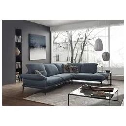 Ecksofa W.Schillig "sherry" Sofas Gr. B/H/T: 302cm x 81cm x 230cm, Longlife Xtra-Leder Z69, Ottomane rechts, ohne Kopfteilverstellung-ohne Armlehnenverstellung, blau (blue z69) mit Kopfstützenverstellung, Winkelfüße in Schwarz, Breite 302 cm