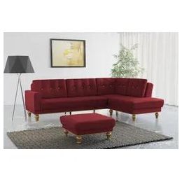 Sit & More Ecksofa SIT & MORE "Orient 5 V L-Form" Sofas Gr. B/H/T: 298cm x 90cm x 198cm, Samtoptik, Ottomane rechts, mit Bettfunktion-mit Bettkasten, rot mit Strass-Stein, wahlweise Bettfunktion und Bettkasten