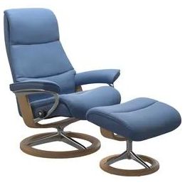 Relaxsessel stressless "View" Sessel Gr. Material Bezug, Cross Base Eiche, Ausführung / Funktion, Maße B/H/T, blau (lazuli blau) mit Signature Base, Größe L,Gestell Eiche