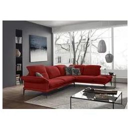 Ecksofa W.Schillig "sherry" Sofas Gr. B/H/T: 302cm x 81cm x 230cm, Flachgewebe W82, Ottomane rechts, ohne Kopfteilverstellung-ohne Armlehnenverstellung, rot (lightbrick w82) mit Kopfstützenverstellung, Winkelfüße in Schwarz, Breite 302 cm