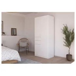 Drehtürenschrank Rauch "Kleiderschrank Schrank Garderobe MAIKA mit Dekor-Front" Schränke Gr. B/H/T: 91 cm x 210 cm x 54 cm, 3 St., weiß (alpinweiß) 2 Schubladen, in verschiedenen Breiten, Höhen, Farben, MADE IN GERMANY