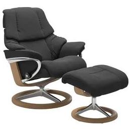 Relaxsessel stressless "Reno" Sessel Gr. Microfaser DINAMICA, Signature Base Eiche, Relaxfunktion-Drehfunktion-PlusTMSystem-Gleitsystem-BalanceAdaptTM, B/H/T: 79cm x 99cm x 75cm, grau (charcoal dinamica) mit Hocker, Signature Base, Größe S, M & L, Gestell Eiche