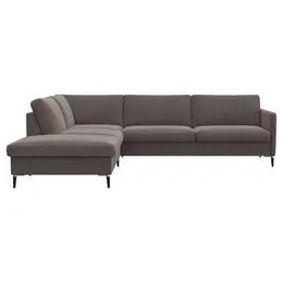 Ecksofa FLEXLUX "Fiore, L-Form" Sofas Gr. B/H/T: 266cm x 85cm x 225cm, Struktur, Ottomane links, braun (taupe brown) schmale Armlehnen, Kaltschaum, Füße Alu+schwarz