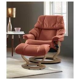 Relaxsessel stressless "Reno" Sessel Gr. Leder PALOMA, Classic Base Eiche-L, Relaxfunktion-Drehfunktion-PlusTMSystem-Gleitsystem, B/H/T: 88cm x 98cm x 78cm, rot (henna paloma) mit Hocker, Classic Base, Größe S, M & L, Gestell Eiche