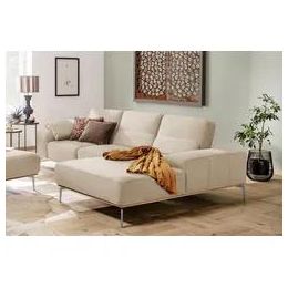 Ecksofa W.Schillig "run" Sofas Gr. B/H/T: 299cm x 88cm x 178cm, Longlife Xtra-Leder Z73, Recamiere rechts, mit Sitztiefenverstellung, beige (elfenbein z73) mit elegantem Holzsockel, Füße in Chrom glänzend, Breite 299 cm