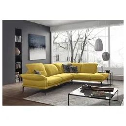 Ecksofa W.Schillig "sherry" Sofas Gr. B/H/T: 302cm x 81cm x 230cm, Longlife Xtra-Leder Z69, Ottomane rechts, ohne Kopfteilverstellung-ohne Armlehnenverstellung, gelb (lemon z69) mit Kopfstützenverstellung, Winkelfüße in Schwarz, Breite 302 cm