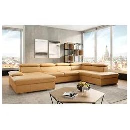 Sit & More Wohnlandschaft SIT & MORE "Valantine U-Form" Sofas Gr. B/H/T: 349cm x 73cm x 226cm, Material, Recamiere links, mit Bettfunktion, gelb (curry) inkl. Kopf- und Armteilverstellung, wahlweise mit Bettfunktion