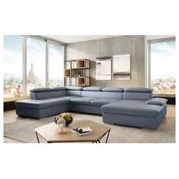 Sit & More Wohnlandschaft SIT & MORE "Valantine U-Form" Sofas Gr. B/H/T: 349cm x 73cm x 226cm, NaturLEDER, Recamiere rechts, mit Bettfunktion, bunt (greyblue) inkl. Kopf- und Armteilverstellung, wahlweise mit Bettfunktion