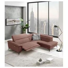 Ecksofa Egoitaliano "Martine" Sofas Gr. B/H/T: 272cm x 96cm x 203cm, Luxus-Microfaser BLUSH, Ottomane rechts, mit elektrischer Relaxfunktion-mit manueller Kopfteilverstellung, braun (cedar wood) mit Ottomane, elektrischer Relaxfunktion und Kopfteilverstellung