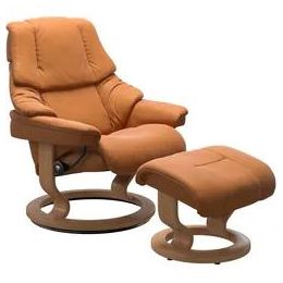 Relaxsessel stressless "Reno" Sessel Gr. Material Bezug, Material Gestell, Ausführung / Funktion, Maße B/H/T, braun (new caramel) mit Hocker, Classic Base, Größe S, M & L, Gestell Eiche