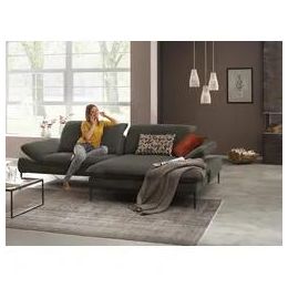 Ecksofa W.Schillig "enjoy&MORE" Sofas Gr. B/H/T: 294cm x 87cm x 185cm, Chenille-Flachgewebe R66, Recamiere rechts, mit Kopfteilverstellung-mit Armlehnenverstellung-mit Sitztiefenverstellung, grün (hunter r66) Sitztiefenverstellung, Füße schwarz pulverbeschichtet, Breite 294 cm