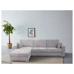 Ecksofa Home Affaire "Roma "M" Matratzenhöhe 14 cm, Dauerschlaffunktion, mit Unterfederung" Sofas Gr. B/H/T: 280cm x 85cm x 173cm, Luxus-Microfaser Lederoptik, Recamiere links, Liegefläche: 143 x 198cm, grau (hellgrau) Liegemaße ca 143x198 cm, L-Form