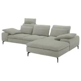 Ecksofa W.Schillig "valentinoo" Sofas Gr. B/H/T: 299cm x 83cm x 178cm, Chenille-Flachgewebe R66, Longchair rechts, mit Sitztiefenverstellung, grau (stone r66) inklusive Hocker, mit Sitztiefenverstellung, Breite 299 cm