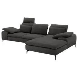 Ecksofa W.Schillig "valentinoo" Sofas Gr. B/H/T: 299cm x 83cm x 178cm, Chenille-Flachgewebe R66, Longchair rechts, mit Sitztiefenverstellung, grau (anthracite r66) inklusive Hocker, mit Sitztiefenverstellung, Breite 299 cm