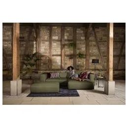 Ecksofa W.Schillig "around-the-block" Sofas Gr. B/H/T: 300cm x 66cm x 164cm, Longlife Xtra-Leder Z69, Longchair rechts, grün (camouflage z69) inklusive Hocker, mit eleganter Biese, Federkern