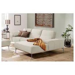 Ecksofa W.Schillig "run" Sofas Gr. B/H/T: 299cm x 88cm x 178cm, Longlife Xtra-Leder Z73, Recamiere rechts, mit Sitztiefenverstellung, weiß (cream z73) mit elegantem Holzsockel, Füße in Silber matt, Breite 299 cm