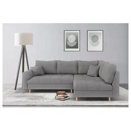 Ecksofa Home Affaire "CHARRE incl. 3 Zierkissen" Sofas Gr. B/H/T: 231cm x 81cm x 161cm, Cord, Ottomane rechts, grau (dunkelgrau) L-Form, feine Steppung, lose Rückenkissen, auch in Cord und Bouclé