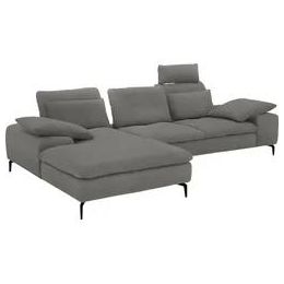 Ecksofa W.Schillig "valentinoo" Sofas Gr. B/H/T: 299cm x 83cm x 178cm, Chenille-Flachgewebe R66, Longchair links, mit Sitztiefenverstellung, grau (grey r66) inklusive Hocker, mit Sitztiefenverstellung, Breite 299 cm