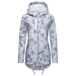 Outdoorjacke Ragwear "Zuzka Flower" Gr. XS (34), blau (hellblau) Damen Jacken stylische Übergangsjacke mit großer Kapuze