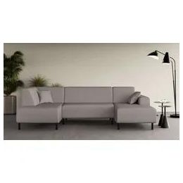 Wohnlandschaft Home Affaire "Wohnlandschaft Arros U-Form, mit Wellenunterfederung" Sofas Gr. B/H/T: 300 cm x 81 cm x 163 cm, Struktur 1, Recamiere rechts, grau (taupe) incl. loser Zierkissen, Maße BTH: 30016381 cm, auch in Cord