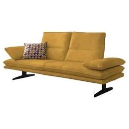 2-Sitzer W.Schillig "broadway" Sofas Gr. B/H/T: 216cm x 94cm x 96cm, Longlife Xtra-Leder Z69, Longchair links, mit Sitztiefenverstellung-ohne Kopfteilverstellung-mit Seitenteilverstellung, gelb (kurkuma z69) Sitztiefenverstellung, Kopfteil- & Seitenteilverstellung, Breite 216cm