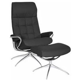 Relaxsessel stressless "London" Sessel Gr. Leder BATICK, Star Base-Standard Base, PlusTMSystem-Gleitsystem-BalanceAdaptTM, B/H/T: 80cm x 116cm x 71cm, schwarz (schwarz batick) mit Hocker, High Back, Star Base, Gestell Chrom