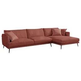 Ecksofa Egoitaliano "Sophia, Designsofa mit extrakomfortablem Sitzkomfort" Sofas Gr. B/H/T: 274cm x 77cm x 154cm, Luxus-Microfaser Lederoptik, Recamiere rechts, rot (marsala) mit Daunenfederung, L-Form