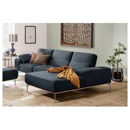 Ecksofa W.Schillig "run" Sofas Gr. B/H/T: 319cm x 88cm x 178cm, Longlife Xtra-Leder Z73, Recamiere rechts, mit Sitztiefenverstellung, blau (blau z73) mit elegantem Holzsockel, Füße in Silber matt, Breite 319 cm