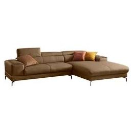 Ecksofa W.Schillig "piedroo" Sofas Gr. B/H/T: 303 cm x 70 cm x 193 cm, Longlife Xtra-Leder Z69, Longchair rechts, mit Kopfteilverstellung-mit motorischer Sitztiefenverstellung, braun (fango z69) Ecksofa Kopfteilverstellung, wahlweise mit Sitztiefenverstellung, Breite 303cm