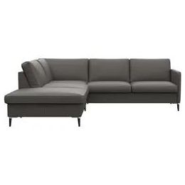 Ecksofa FLEXLUX "Fiore, L-Form" Sofas Gr. B/H/T: 234cm x 85cm x 225cm, Echtleder, Ottomane links, grau (warm mineral) schmale Armlehnen, Füße Aluschwarz, BT 234225cm, Kaltschaum im Sitz