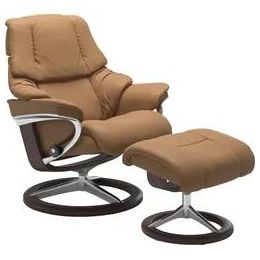 Relaxsessel stressless "Reno" Sessel Gr. Leder PALOMA, Signature Base Wenge-S, Relaxfunktion-Drehfunktion-PlusTMSystem-Gleitsystem-BalanceAdaptTM, B/H/T: 79cm x 99cm x 75cm, braun (taupe paloma) mit Hocker, Signature Base, Größe S, M & L, Gestell Wenge