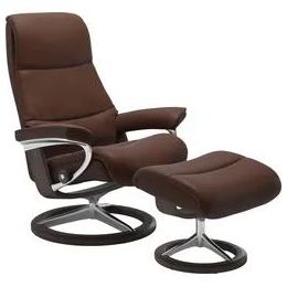 Relaxsessel stressless "View" Sessel Gr. Leder BATICK, Relaxfunktion-Drehfunktion-PlusTMSystem-Gleitsystem-BalanceAdaptTM, B/H/T: 91cm x 110cm x 85cm, braun (malt batick) mit Signature Base, Größe L,Gestell Wenge