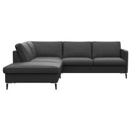 Ecksofa FLEXLUX "Fiore, L-Form" Sofas Gr. B/H/T: 234cm x 85cm x 225cm, Echtleder, Ottomane links, schwarz (deep black) schmale Armlehnen, Füße Aluschwarz, BT 234225cm, Kaltschaum im Sitz