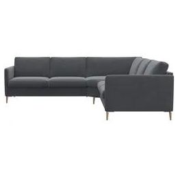 Ecksofa FLEXLUX "Fiore, gleichschenklig, bequem durch hochwertigem Sitzaufbau" Sofas Gr. B/H/T: 249cm x 85cm x 92cm, Velvet, Schenkel links, grau (soft grey) schmale Armlehnen, Kaltschaum, Füße Alu+ Eiche