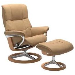 Relaxsessel stressless "Mayfair" Sessel Gr. Leder PALOMA, Signature Base Eiche, Relaxfunktion-Drehfunktion-PlusTMSystem-Gleitsystem-BalanceAdaptTM, B/H/T: 92cm x 103cm x 79cm, beige (sand paloma) mit Hocker, Signature Base, Größe S, M & L, Gestell Eiche