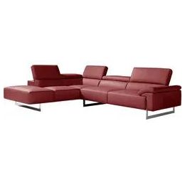 Ecksofa Egoitaliano "Malika" Sofas Gr. B/H/T: 300cm x 94cm x 107cm, Leder BULL, Ottomane links, mit Kopfteilverstellung, rot (burgundy) mit Ottomane, inkl. Kopfteilverstellung und chromfarbenen Metallfüßen